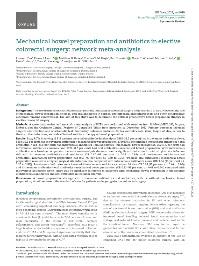 Mechanical Bowel Prep & Abx For CR Surg | PDF | Surgery | Randomized ...