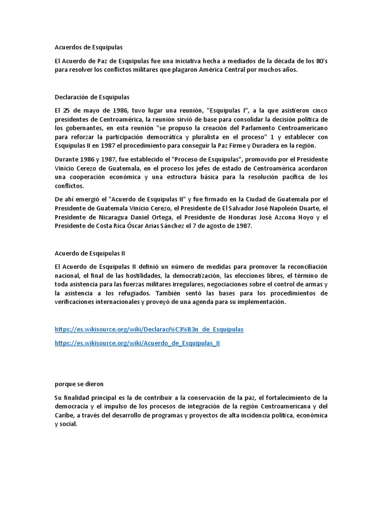 Acuerdos de Esquipulas: Paz en Centroamérica | PDF | Relaciones Internacionales | Centroamérica
