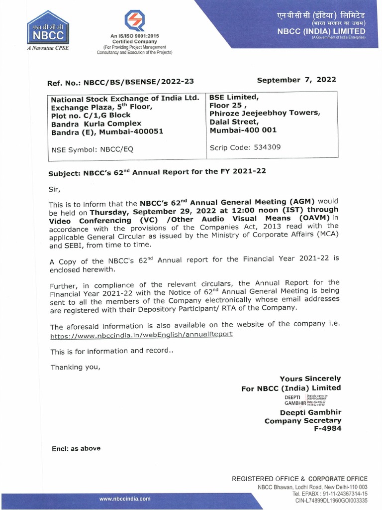 NBCC Annual Report | PDF | Economies | Business