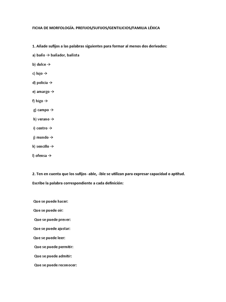 Morfologia - Prefijos - Sufijos - Gentilicios Familia-Lexica | PDF ...
