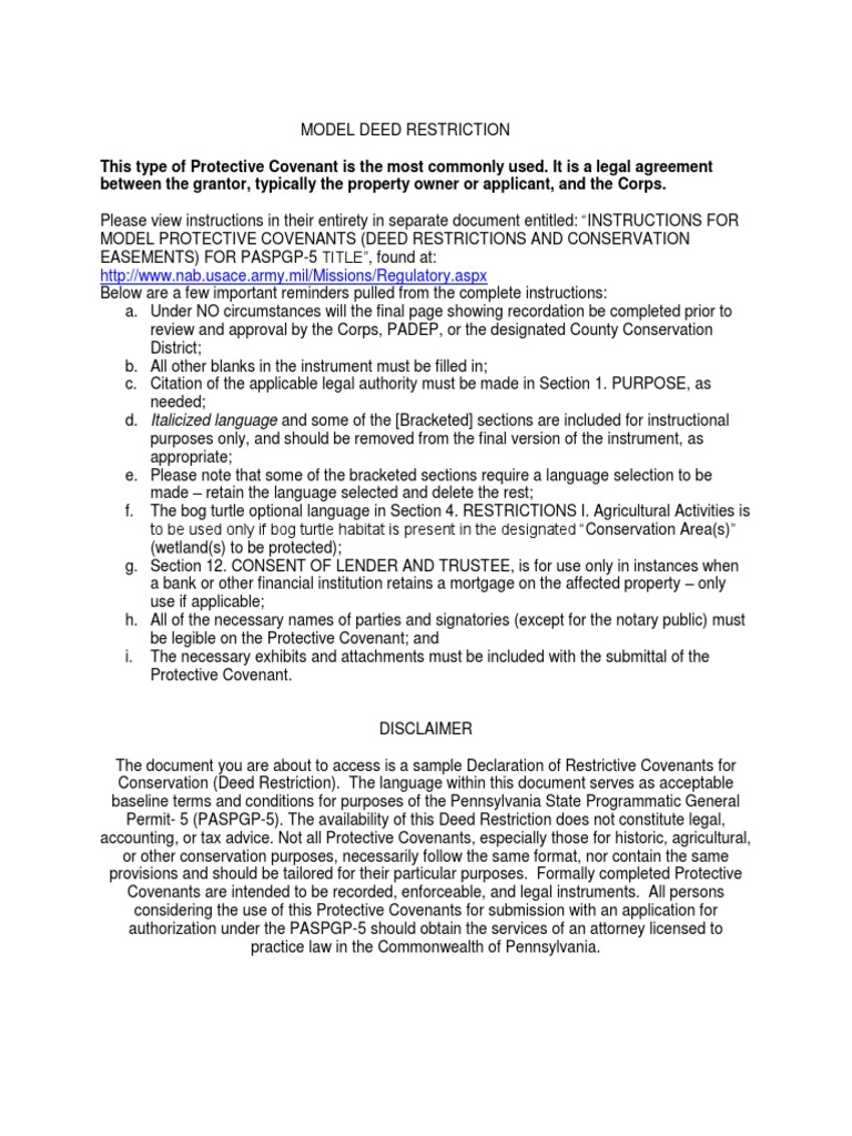 Model Deed Destriction 6-13-2016 - Grantor | Download Free PDF ...