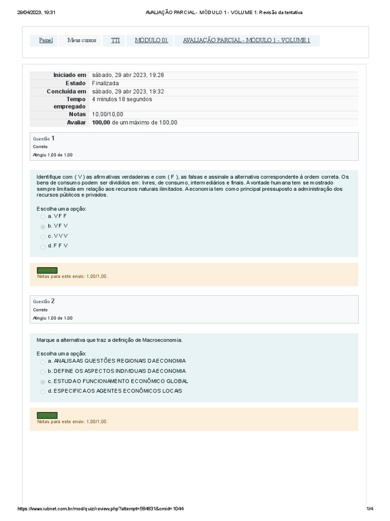 Avaliação Parcial - Módulo 1 - Volume 1 | PDF | Economia | Planejamento