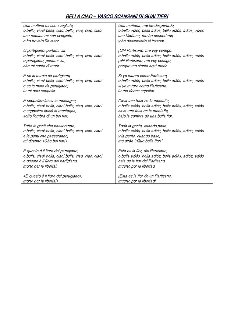 Canción Bella Ciao | PDF
