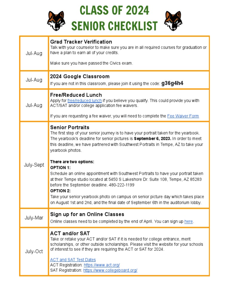 Cvhs 2024 Senior Checklist 2 | PDF