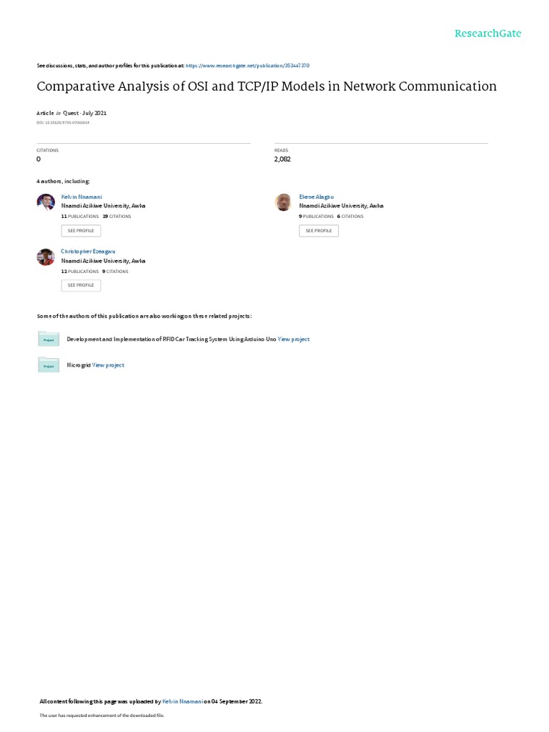 Comparative Analysis of OSI and TCPIP Models in Network Communication | PDF | Osi Model ...