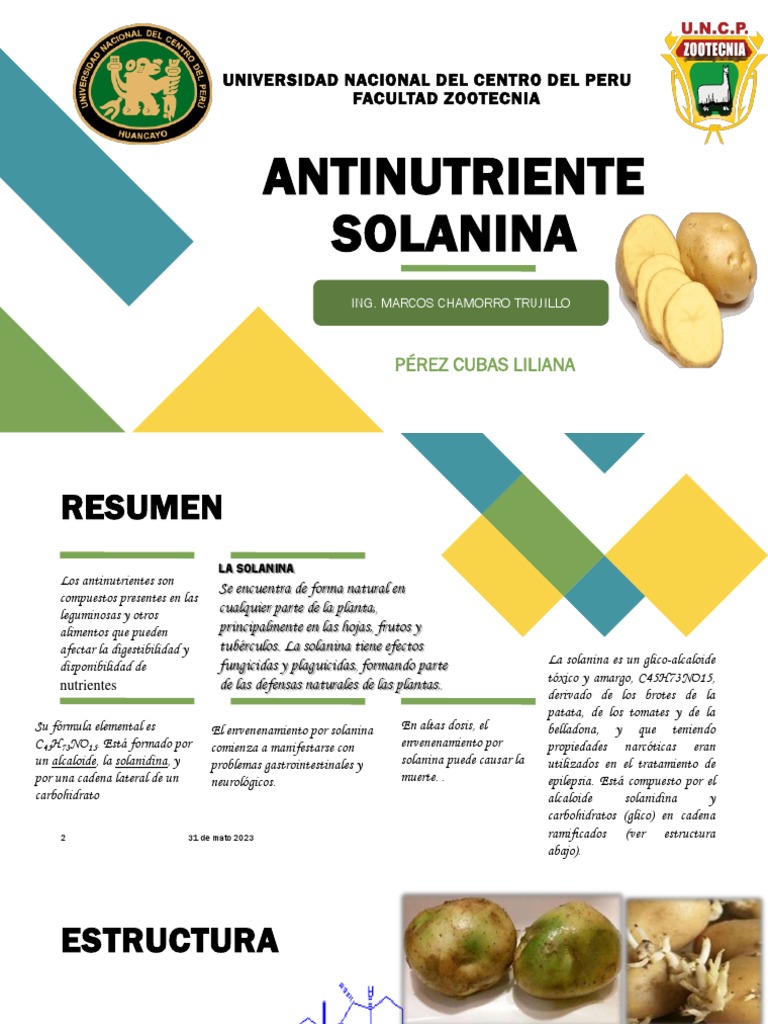 Antinutriente - Solanina PPT 1 | PDF