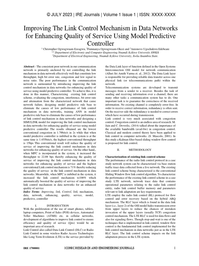 Improving The Link Control Mechanism in Data Networks For Enhancing Quality of Service Using ...
