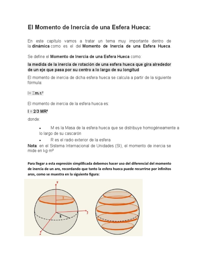Momento de Inercia de Esfera Hueca | PDF | Ciencia y matemáticas