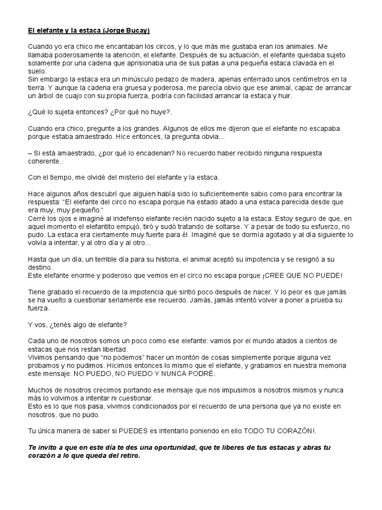 El Elefante y La Estaca (Jorge Bucay) | PDF