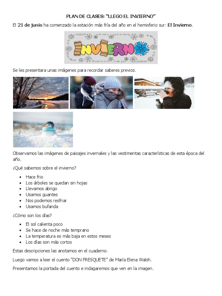 PLAN DE CLASES-llego El Invierno | PDF