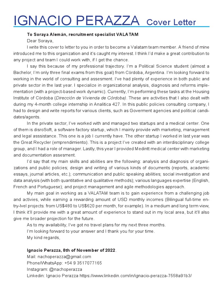 Cover Letter - VALATAM | PDF