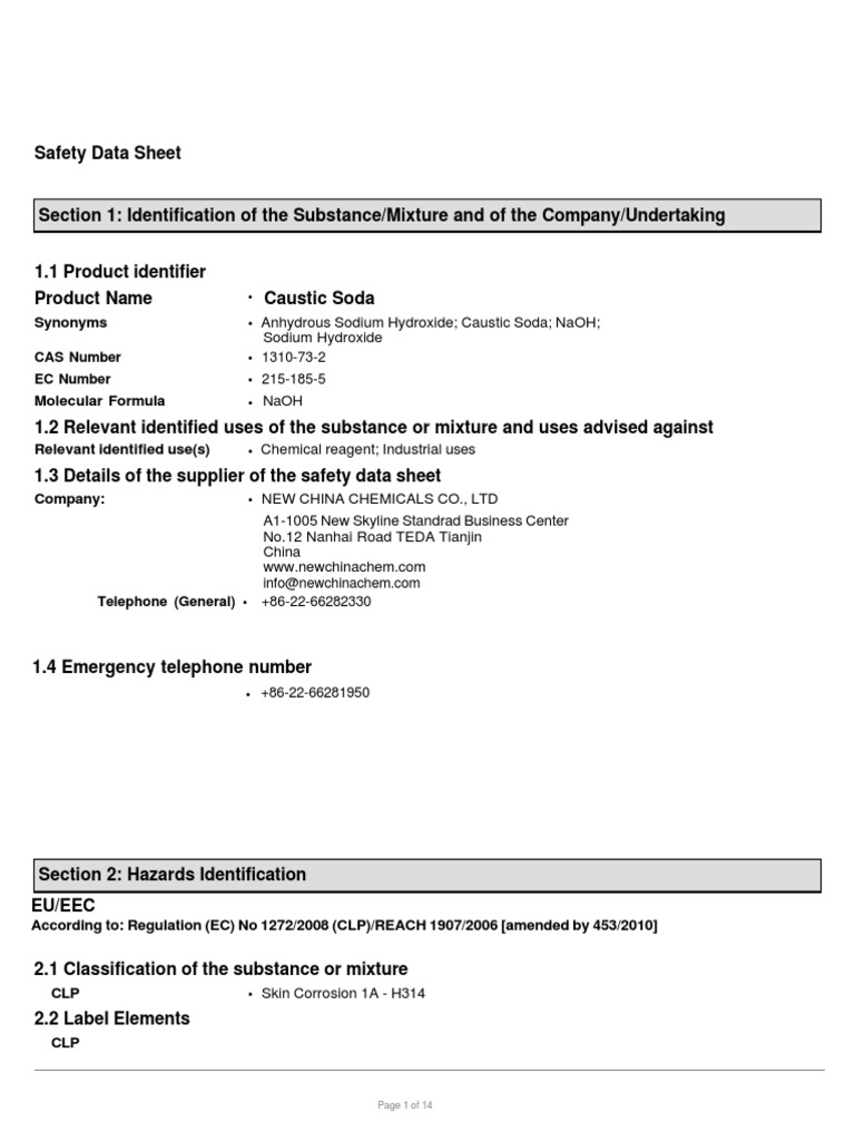 Caustic Soda Flakes MSDS Updated 2022 | PDF | Sodium Hydroxide | Firefighting
