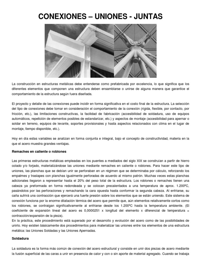 Tipos de Uniones en Estructuras Metálicas | PDF | Remache | Soldadura