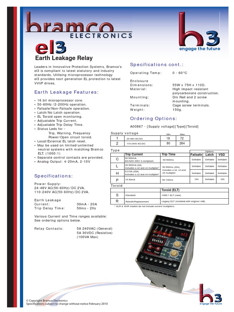 Bramco EL3 Relay Data Sheet 1002 | PDF