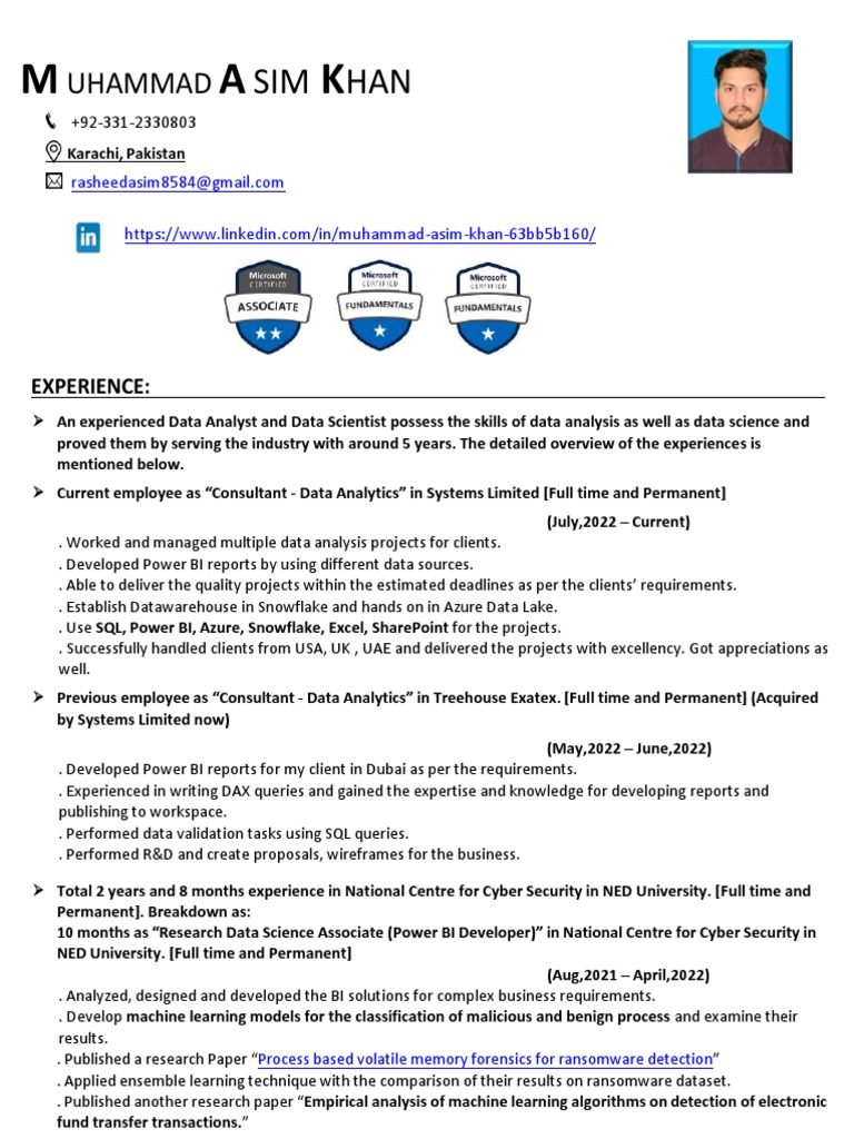 Asim - Data Analyst - CV | PDF | Machine Learning | Data