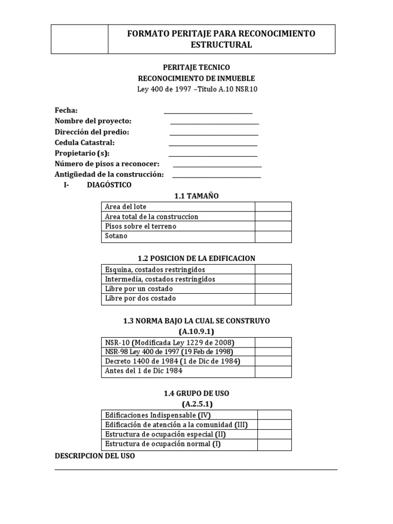 Formato de Peritaje Estructural | PDF | Ingeniería | Ingeniería de ...