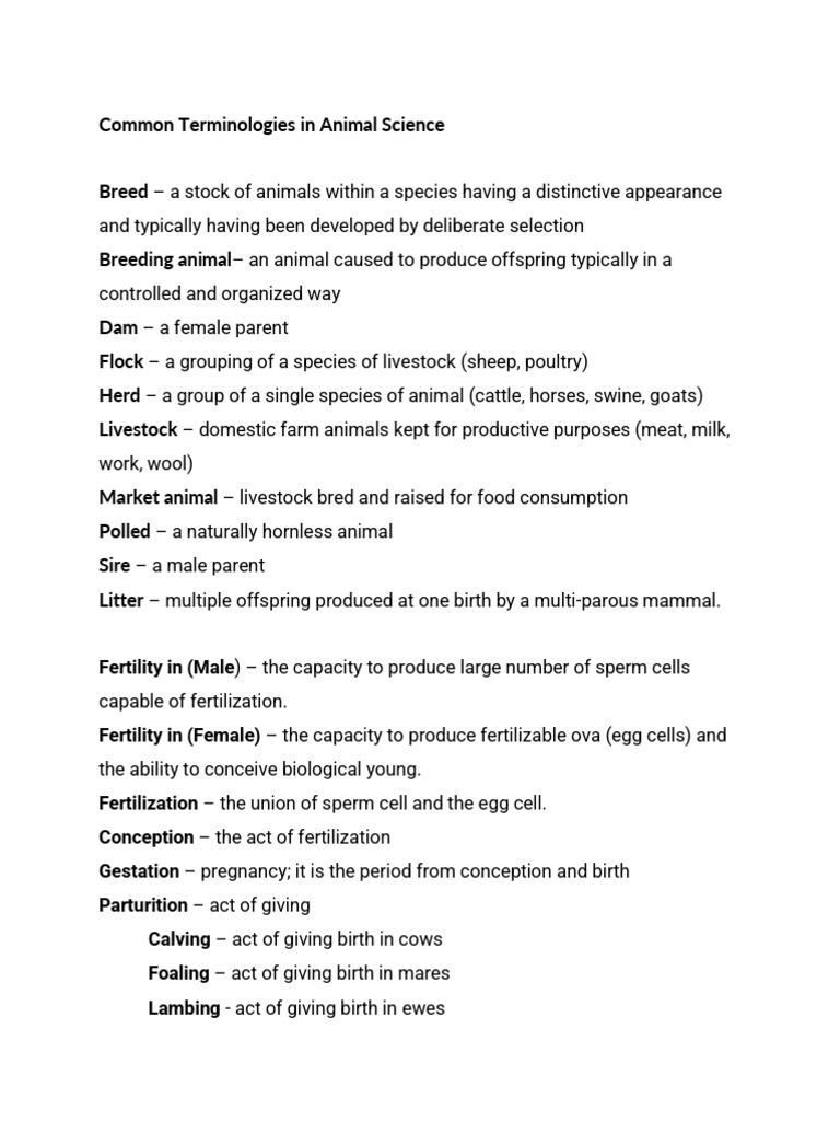 Terminologies in Animal Science | PDF