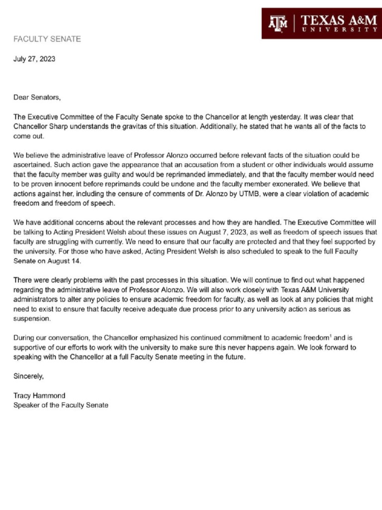 Faculty Senate Letter | PDF