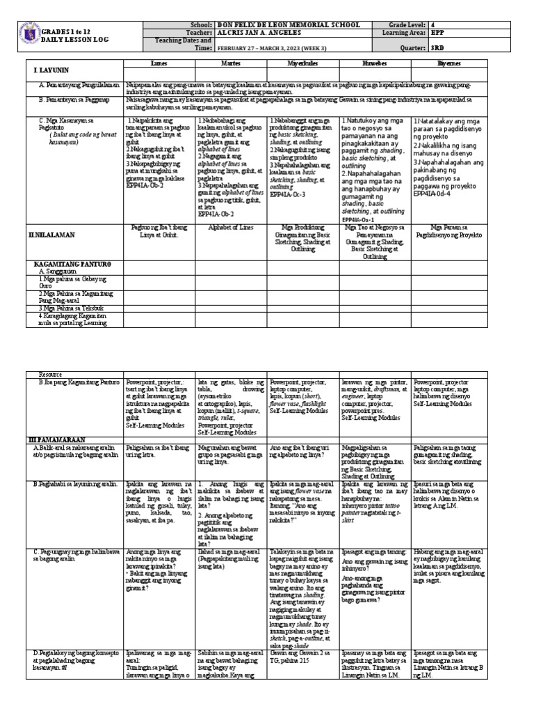 Grade 4 EPP Lesson Plan Week 3 | PDF