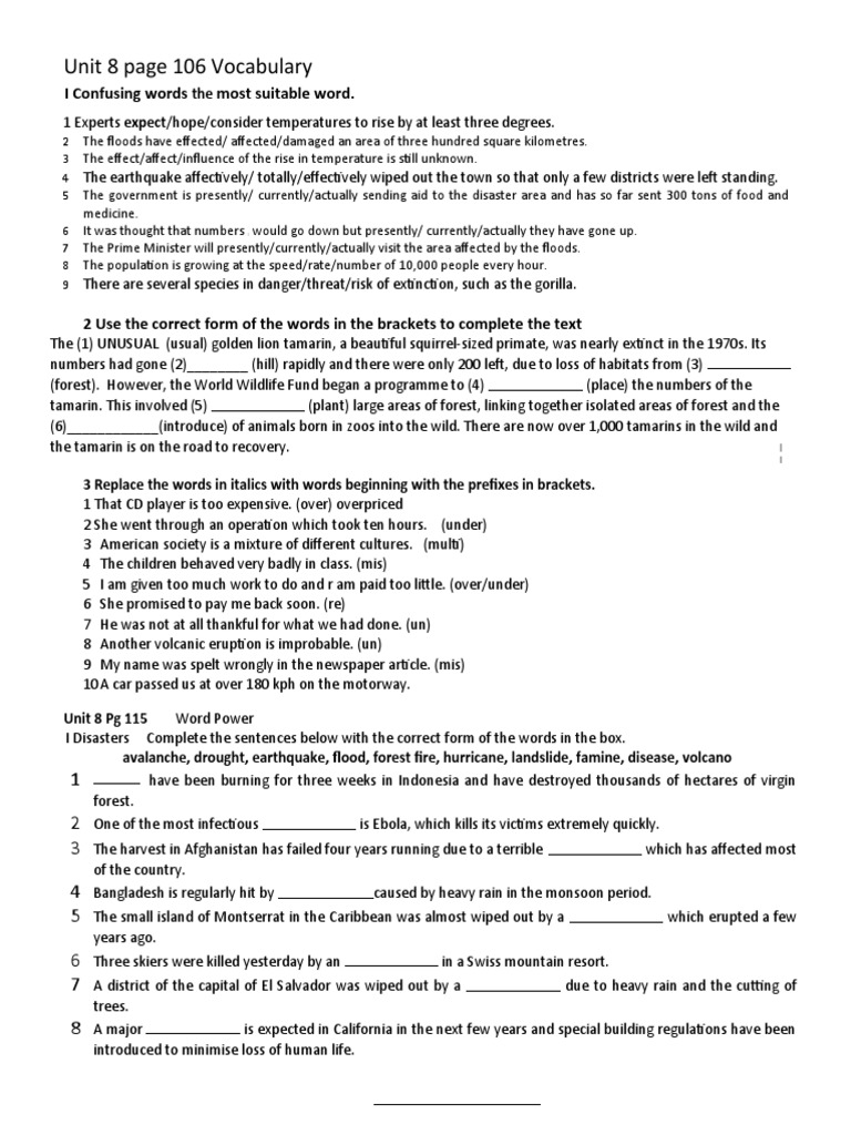 Unit 8 Page 106 Vocabulary | PDF | Extinction | Wildlife