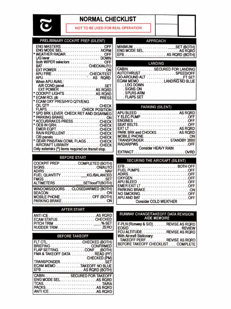 A320 Checklist Normal | PDF