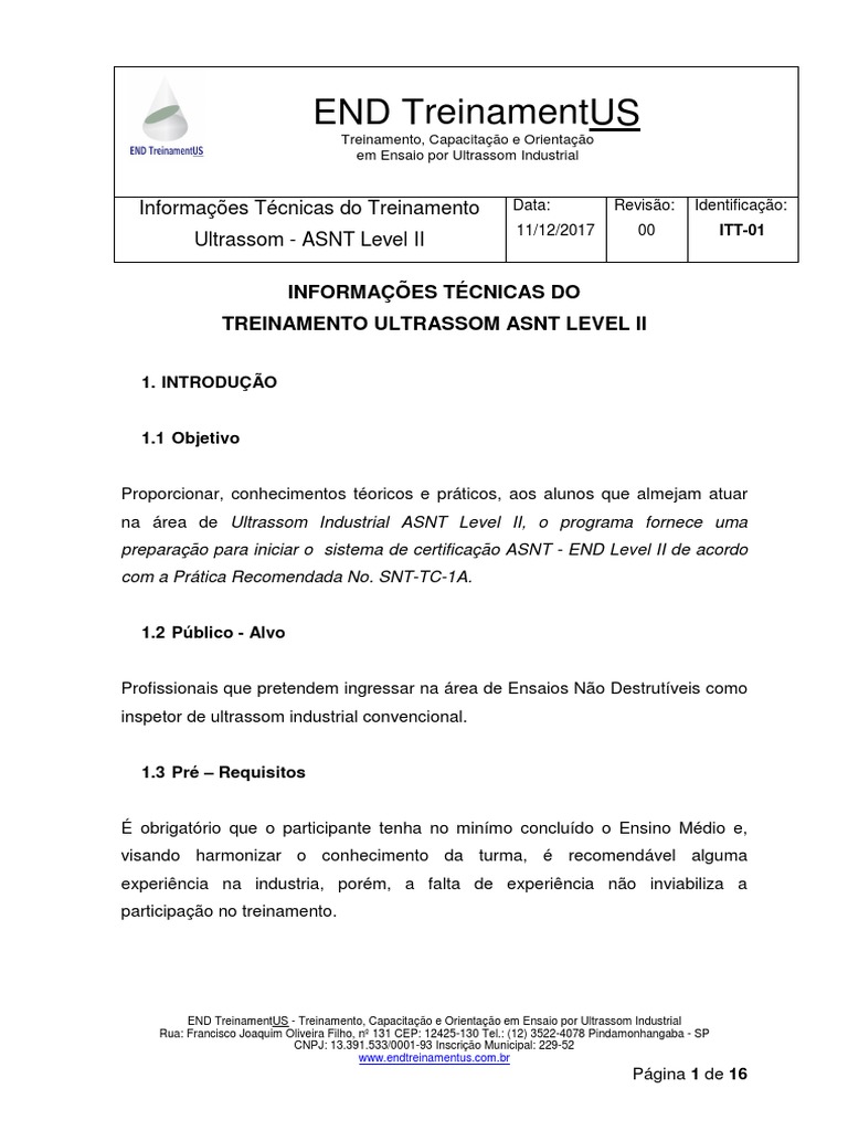 Treinamento Ultrassom ASNT Level II | PDF | Desenvolvimento profissional