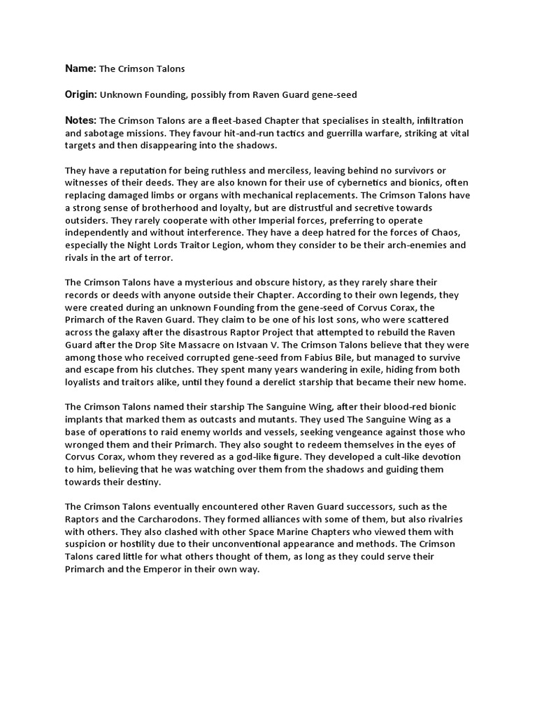 The Crimson Talons | PDF | Cruiser