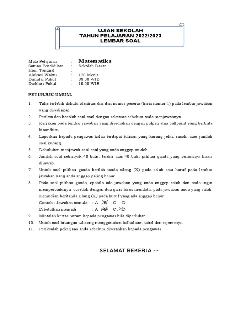 Soal Ujian Sekolah Ipa Tahun Ajaran 2022-2023 | PDF