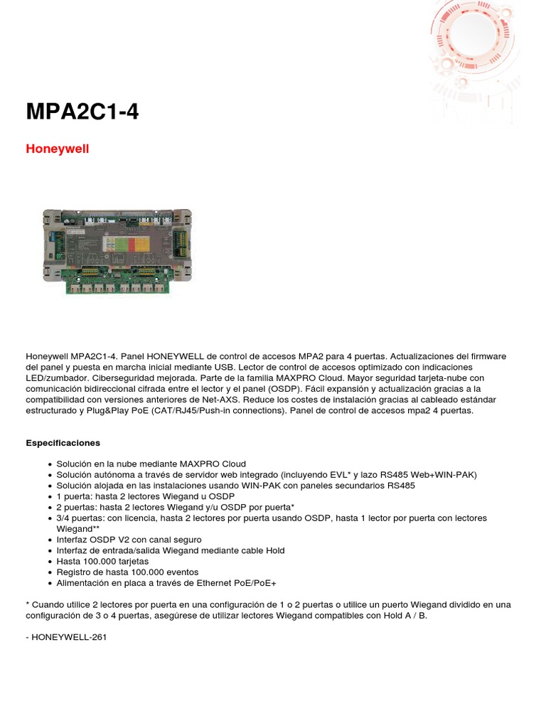 Panel de Control de Accesos Honeywell MPA2 | PDF | Ingeniería ...