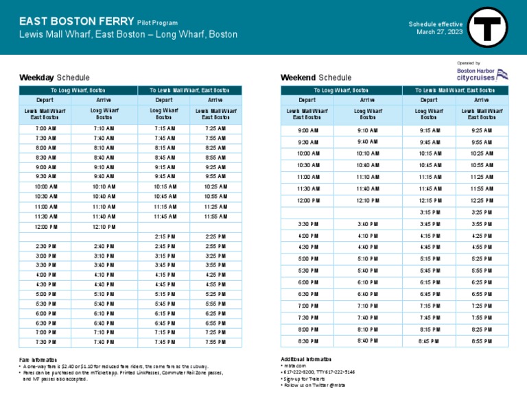 East Boston Ferry Schedule and Fares | PDF | Transport | Public Transport