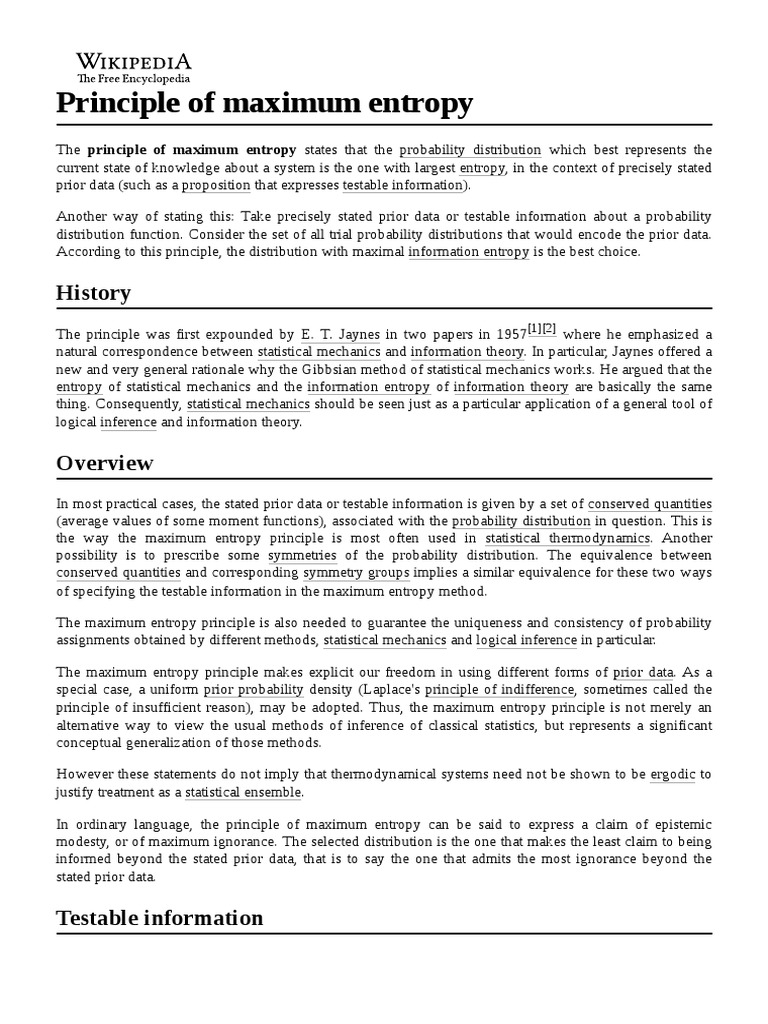Principle of Maximum Entropy | PDF | Probability | Probability And Statistics