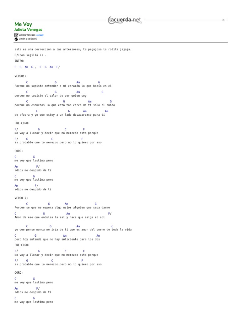 ME VOY, Julieta Venegas_ Acordes | PDF