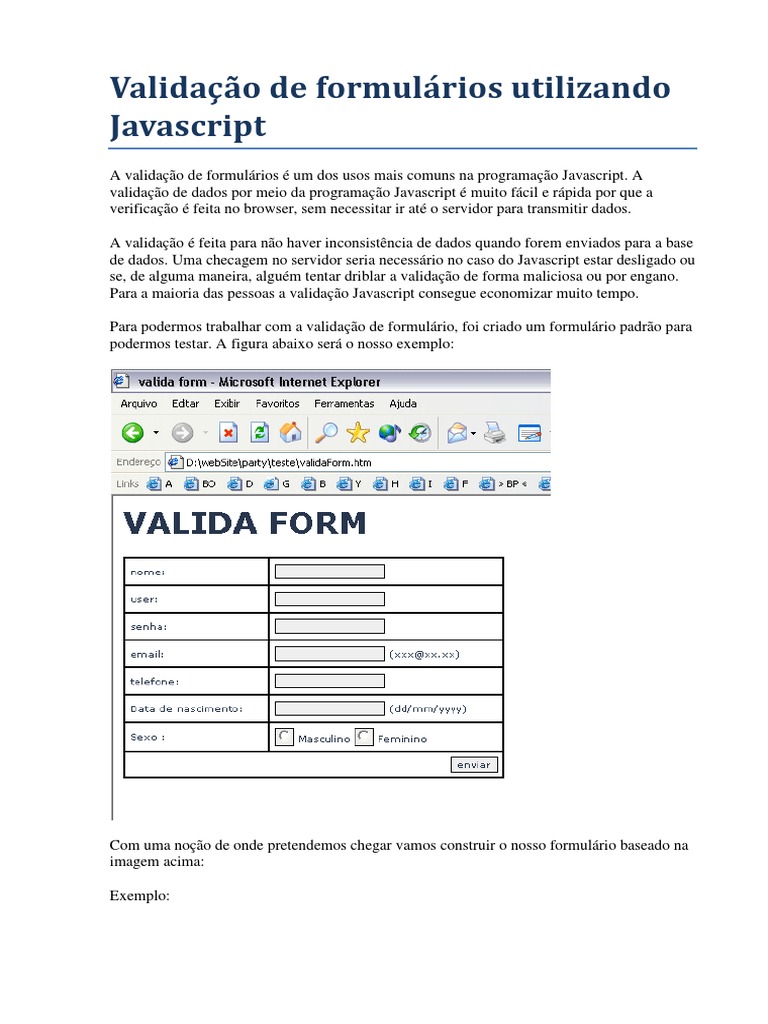 Validando Formularios Com Javascript Pdf Script Java Dados 6578