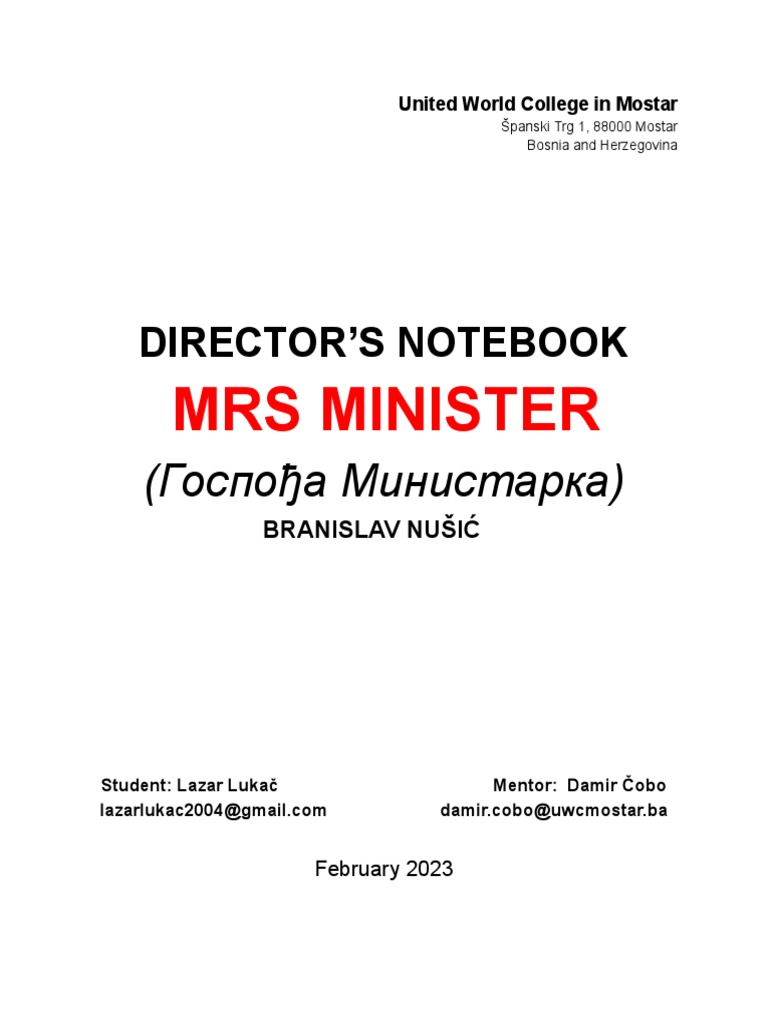 Director's Notebook: Mrs Minister | PDF | Gender | Gender Studies
