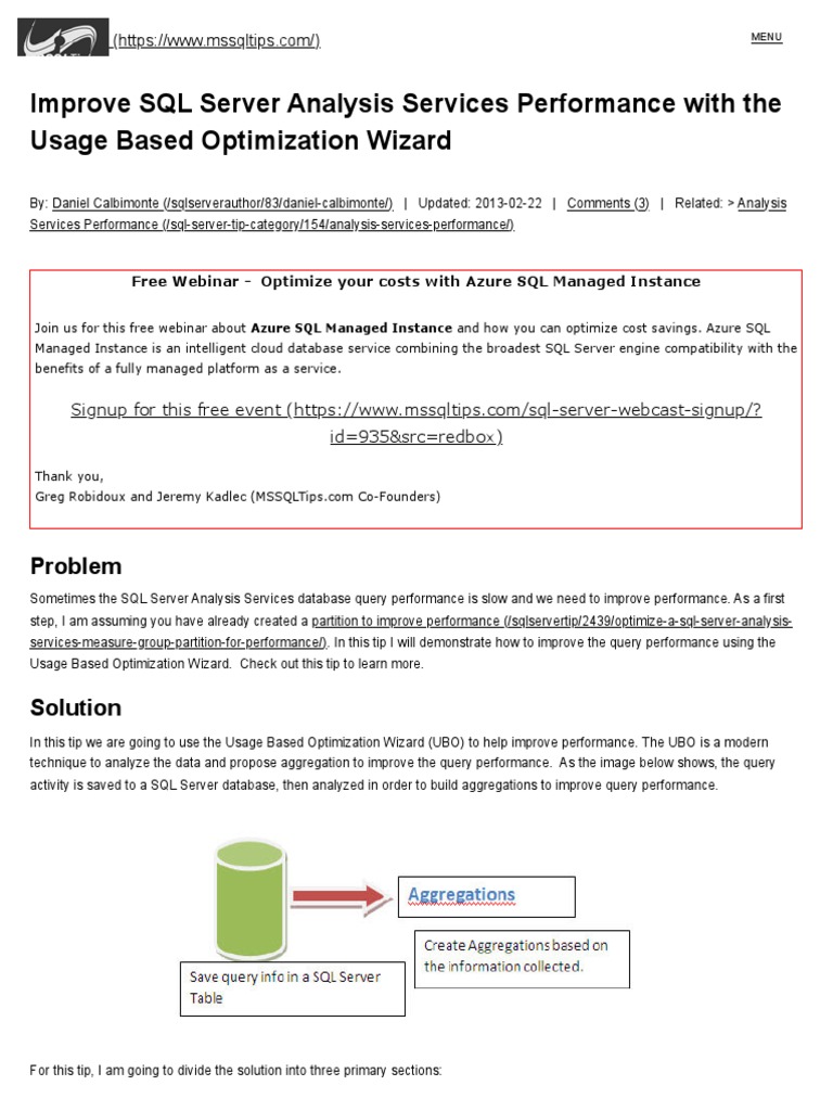 Improve SSAS Performance With The Usage Based Optimization Wizard | PDF ...