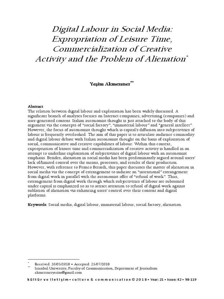 Digital Labour in Social Media Expropriation of Leisure Time ...