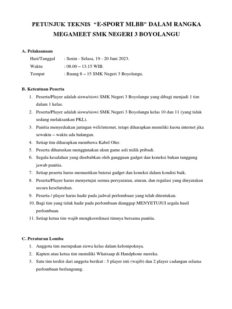Panduan E-Sport MLBB SMK Boyolangu | PDF | Game & Aktivitas