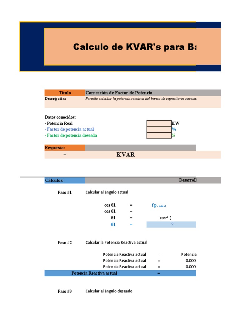 Calculadora para KVARs Bancos | PDF | Energia electrica | Alimentación de CA