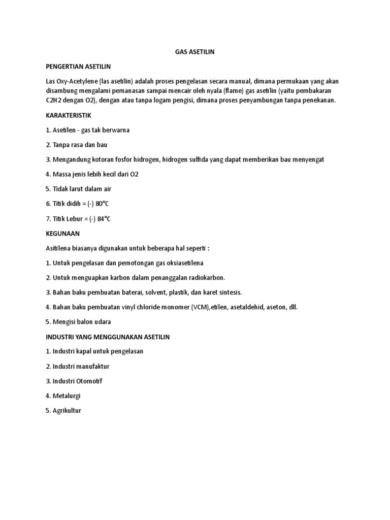 Proses dan Kegunaan Gas Asetilin | PDF | Teknologi & Rekayasa