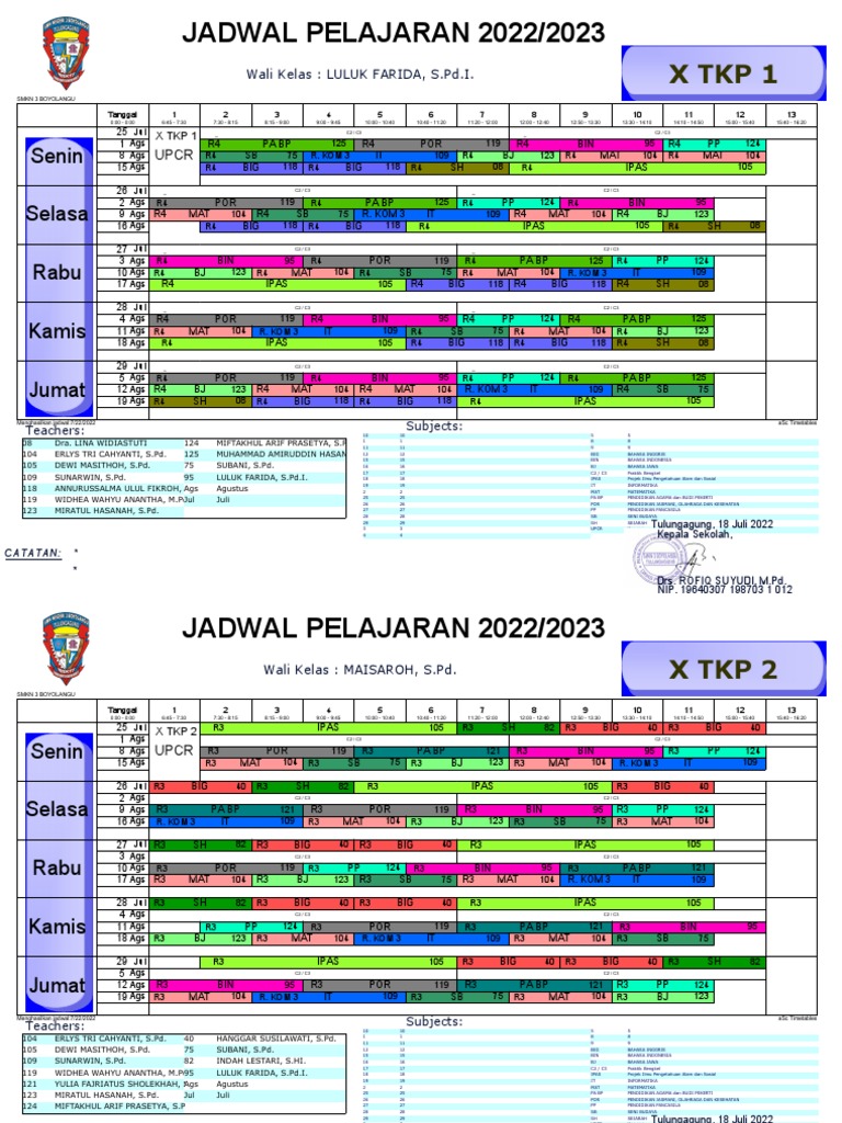 Jadwal Kelas X SMT 1 TP 2022 - 2023 | PDF