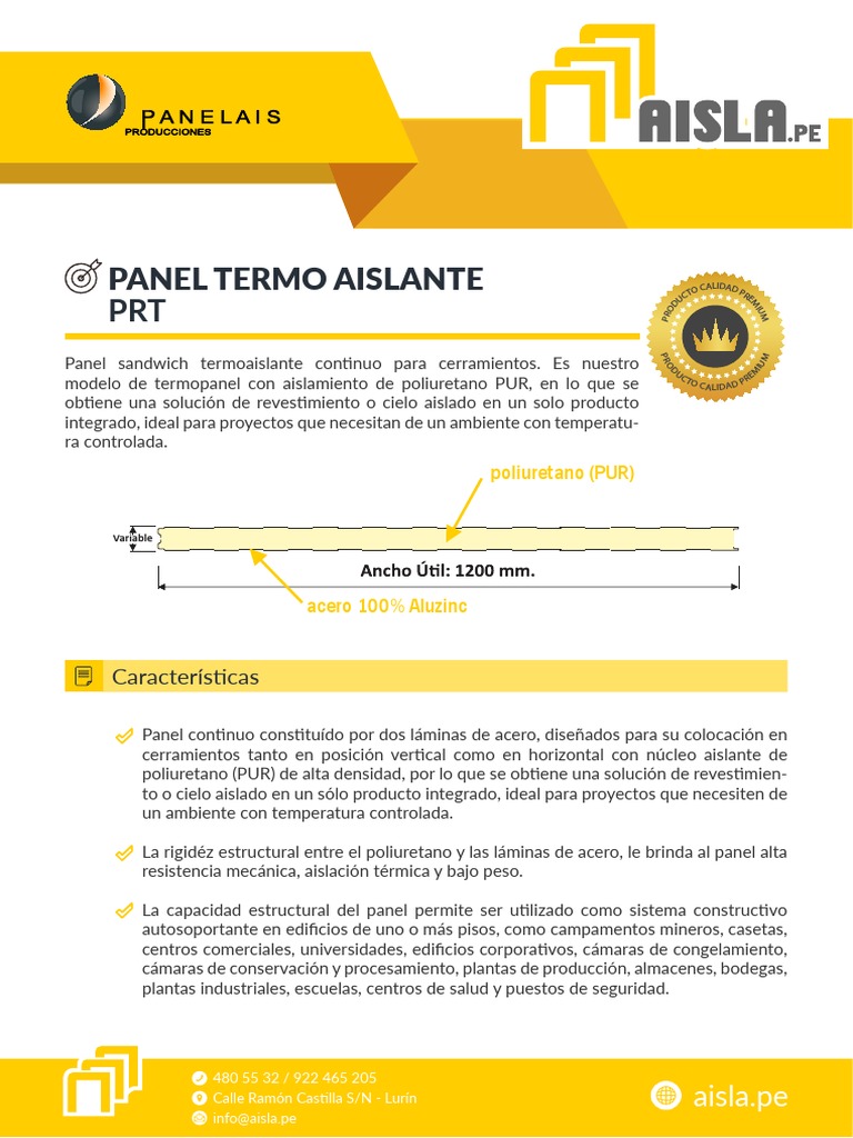 Panel Termo Aislante PRT | PDF | Aislamiento térmico | Poliuretano