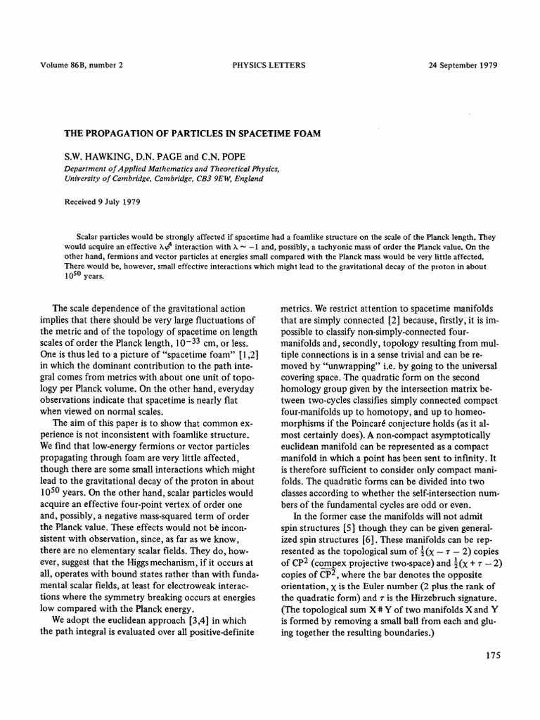 Propagation of Particles in Spacetime Foam (1979) | PDF | Spacetime ...
