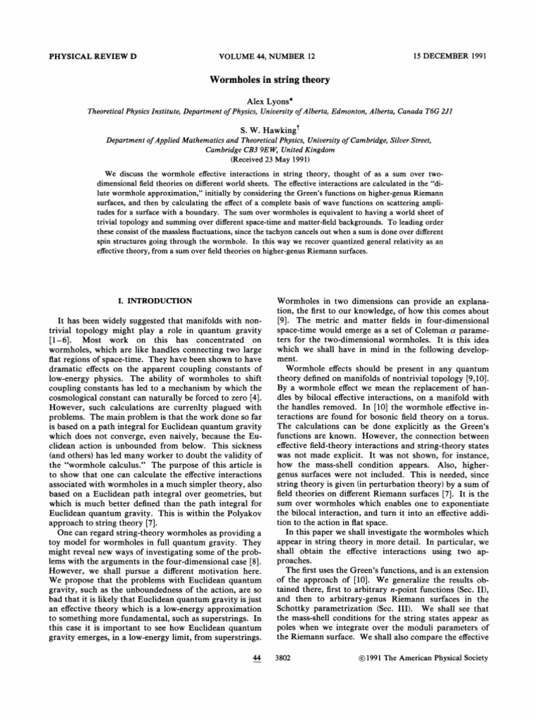 Wormholes in String Theory (1991) | PDF