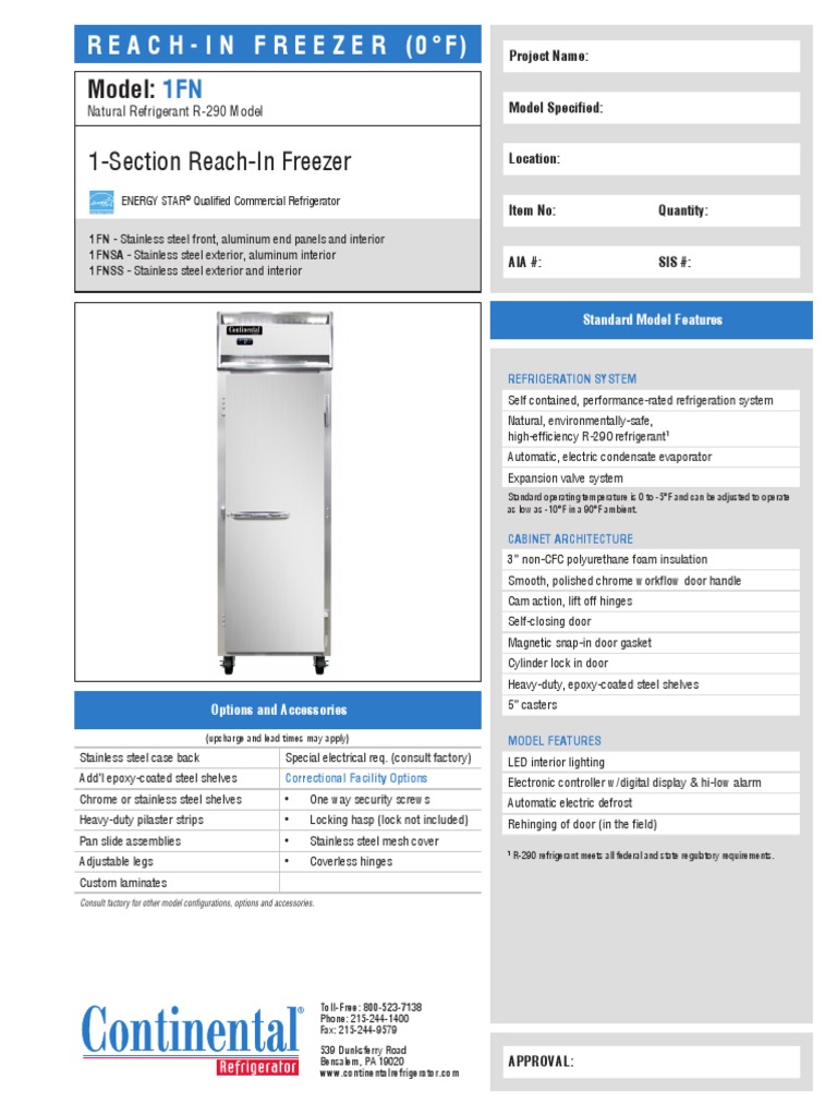 1-Section Reach-In Freezer: Model | PDF | Refrigerator | Door