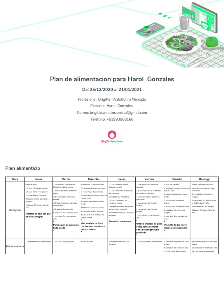 Plan Alimenticio - Harol Gonzales | PDF | ensalada | Cilantro