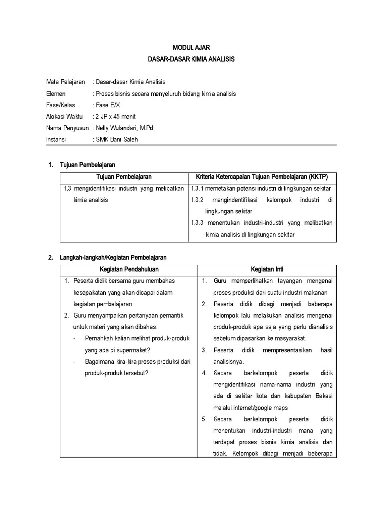 Contoh Modul Ajar SMK Bani Saleh | PDF
