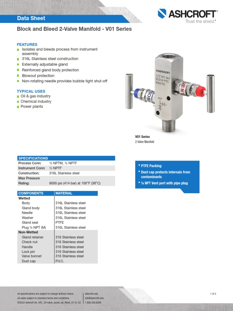 Datasheet Manifold 2 Valve Block Bleed v01 | PDF | Valve | Civil ...