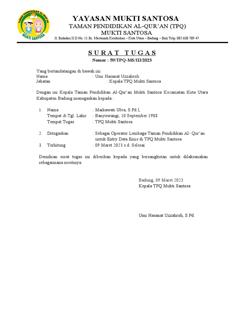 Contoh SK Surat Tugas Operator Emis | PDF