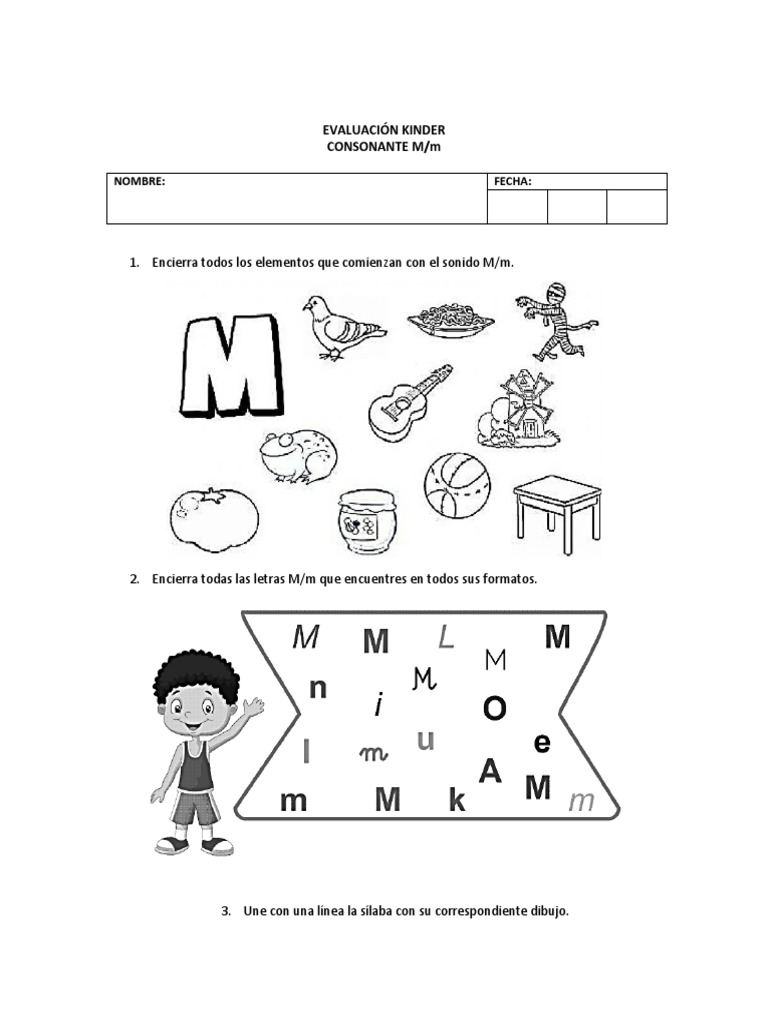 Evaluación Kinder Consonante M | PDF | Artes del Lenguaje y ...