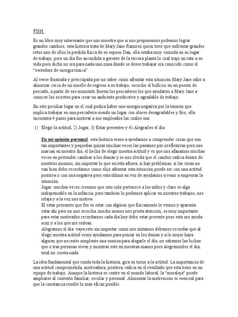 Ensayo Sobre El Libro Fish | PDF Ensayo Sobre El Libro Fish | PDF